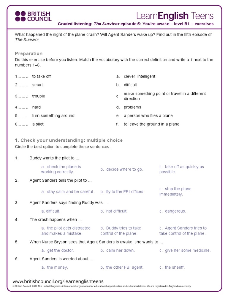 The Survivor Episode 5 Youre Awake - Level b1 - Exercises | PDF