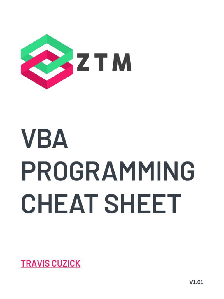 VBA Cheatsheet Zero To Mastery V1.01 | PDF