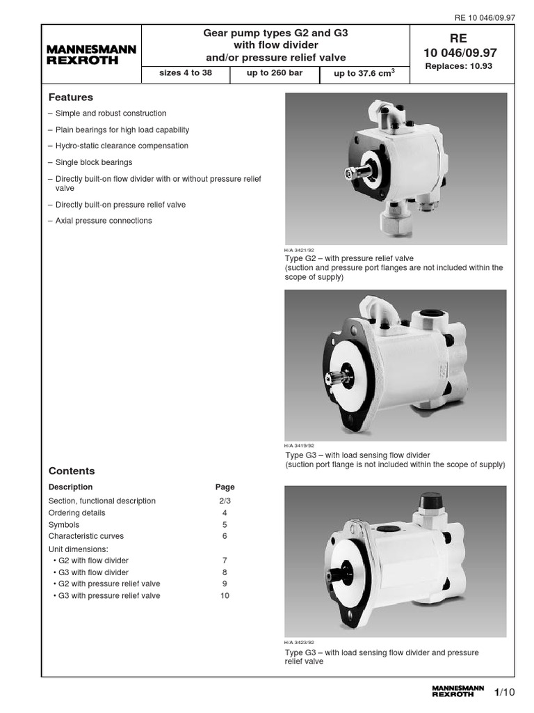Gear Pump Types G2 and G3 With Flow Divider And/or Pressure Relief ...