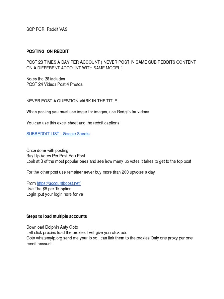 SOP FOR Reddit VAS | PDF