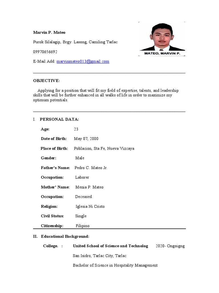 Marvin Mateo RESUME | PDF | Cognition | Learning