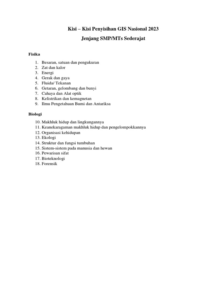 Kisi-Kisi Soal Penyisihan GIS 2023 Jenjang SMP-Mts Sederajat | PDF | Sains & Matematika ...