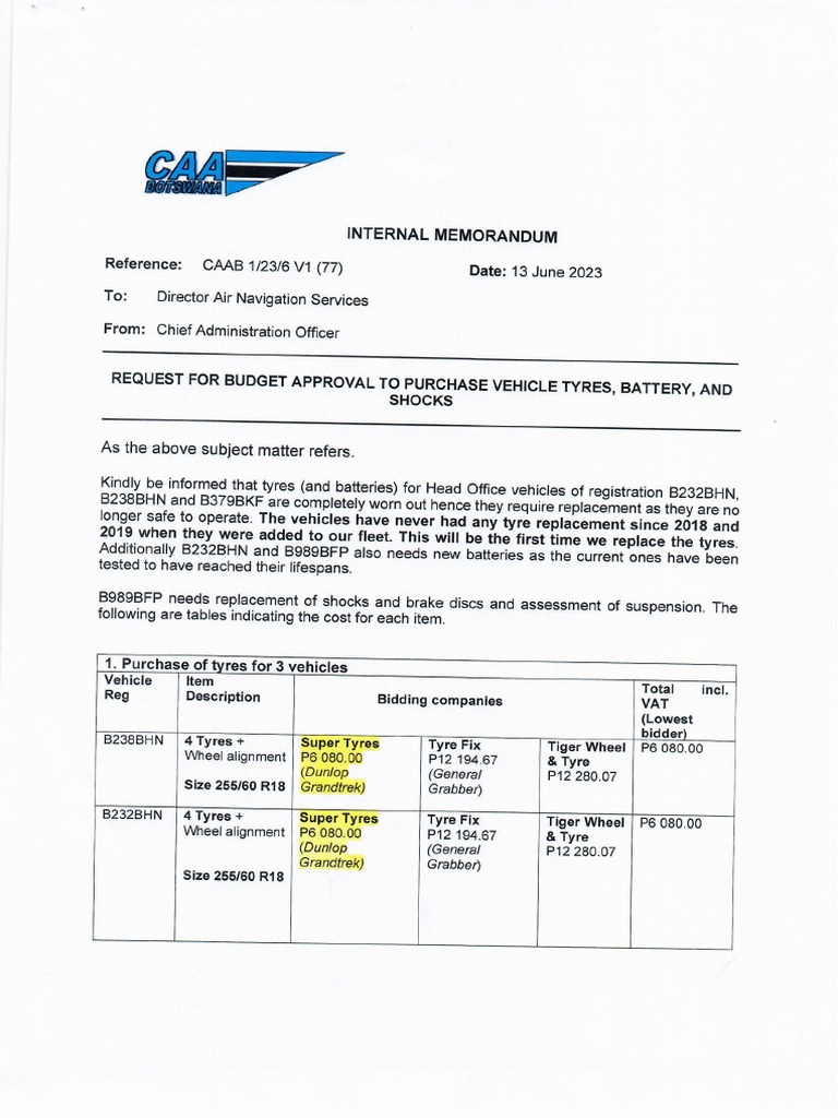 Memo For Tyres | PDF