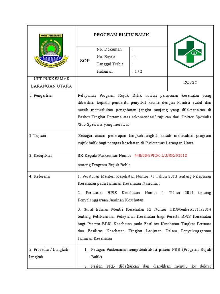 Sop Program Rujuk Balik | PDF