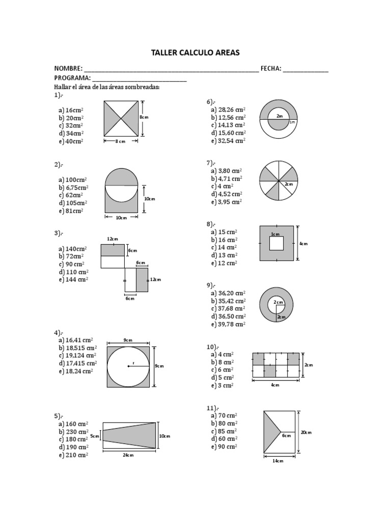 Taller Ejercicios Calculo Areas | PDF