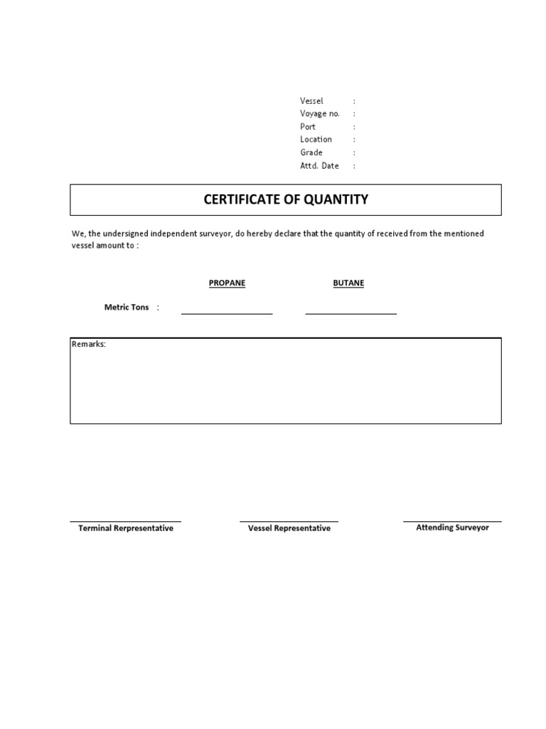 LPG Quantity Certificate - Pertamina Gas 2 | PDF