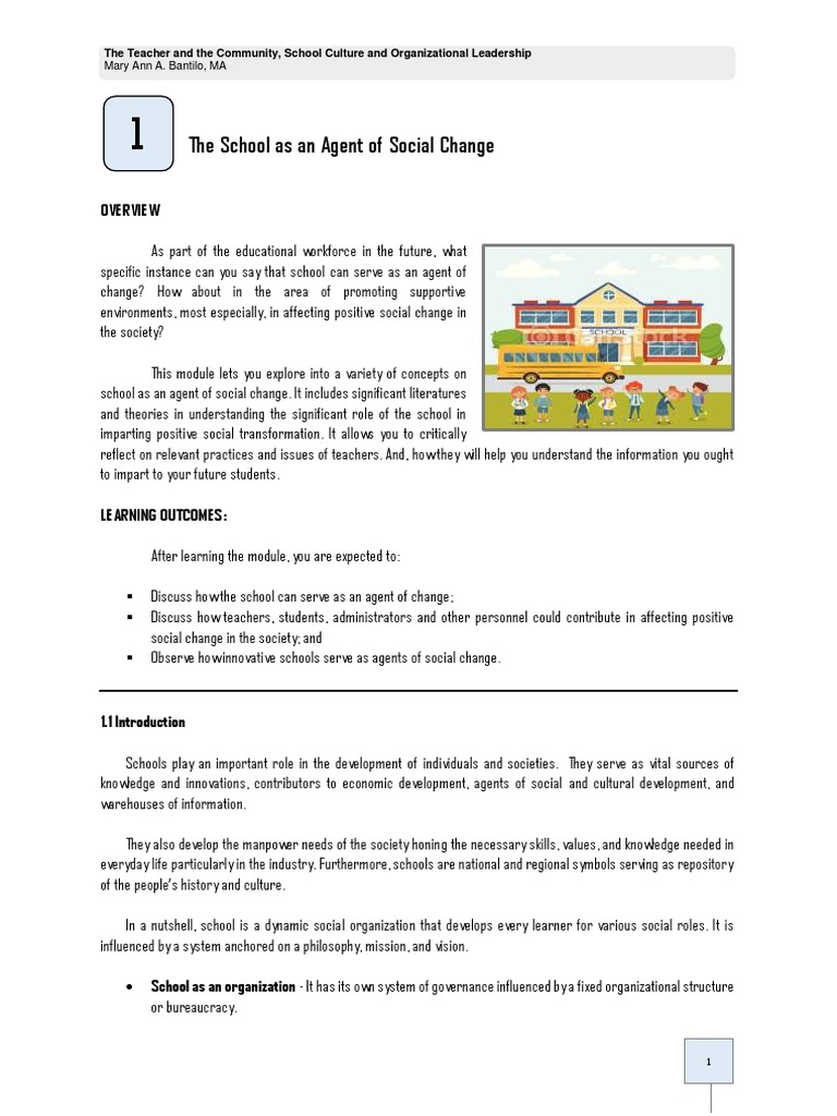 Module 1 THE SCHOOL AS AN AGENT OF CHANGE | PDF | Leadership | Teachers