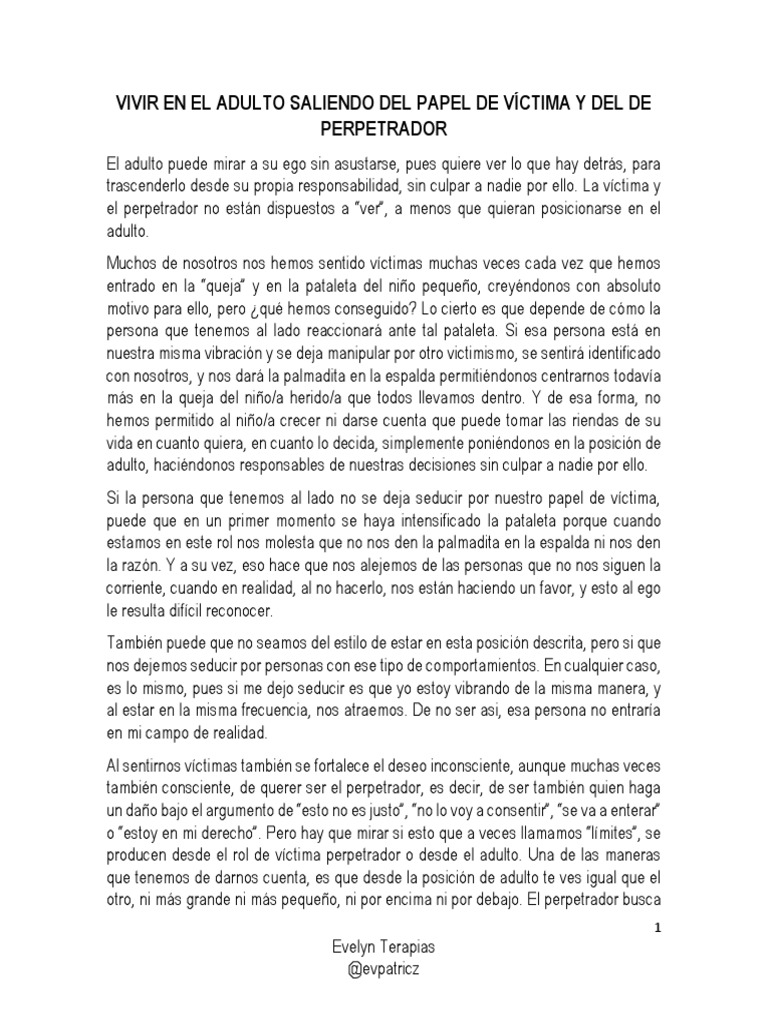 Vivir en El Adulto Saliendo Del Papel de Víctima y Del de Perpetrador ...