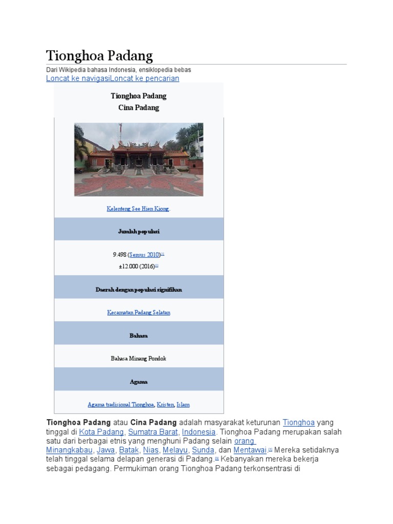 Masyarakat Tionghoa di Padang | PDF