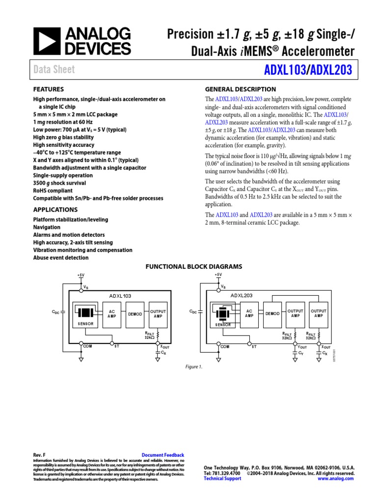Adxl103 203 | PDF | Accelerometer | Computer Engineering