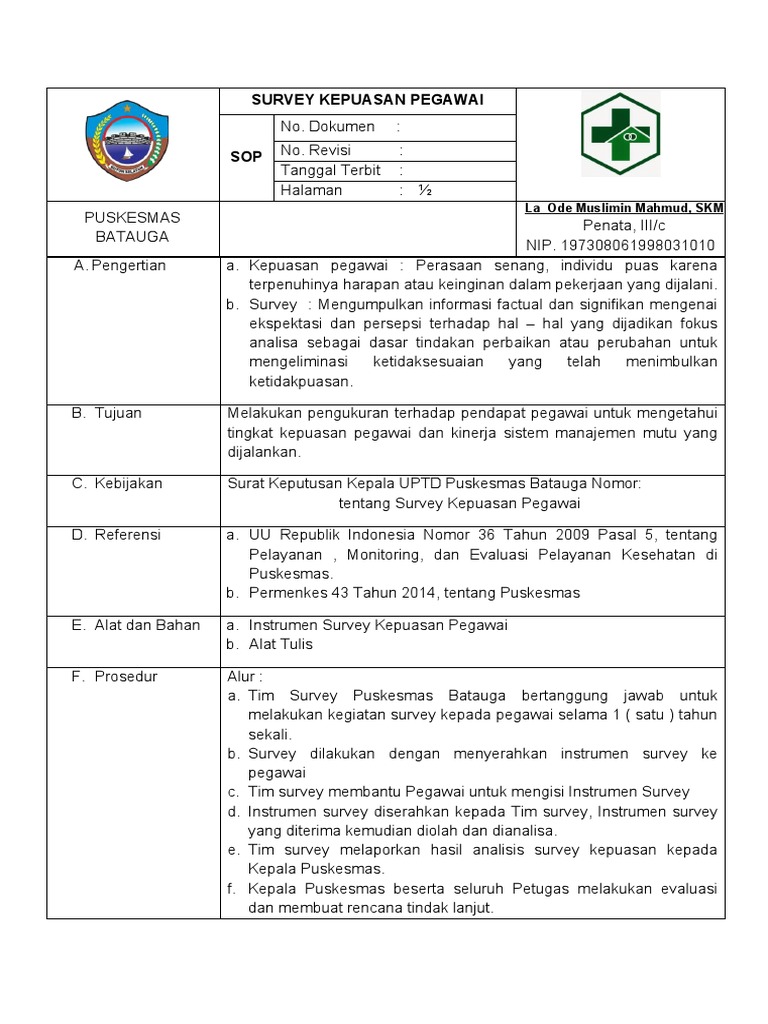 Sop Survey Kepuasan Pegawai | PDF