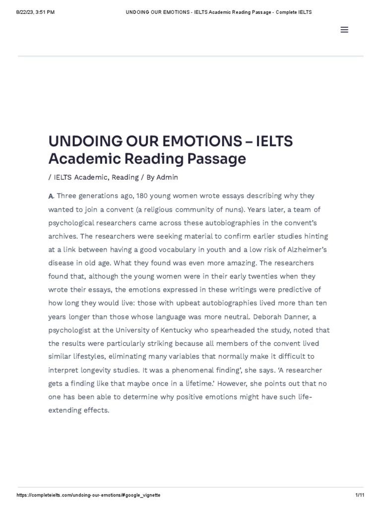 UNDOING OUR EMOTIONS - IELTS Academic Reading Passage - Complete IELTS ...