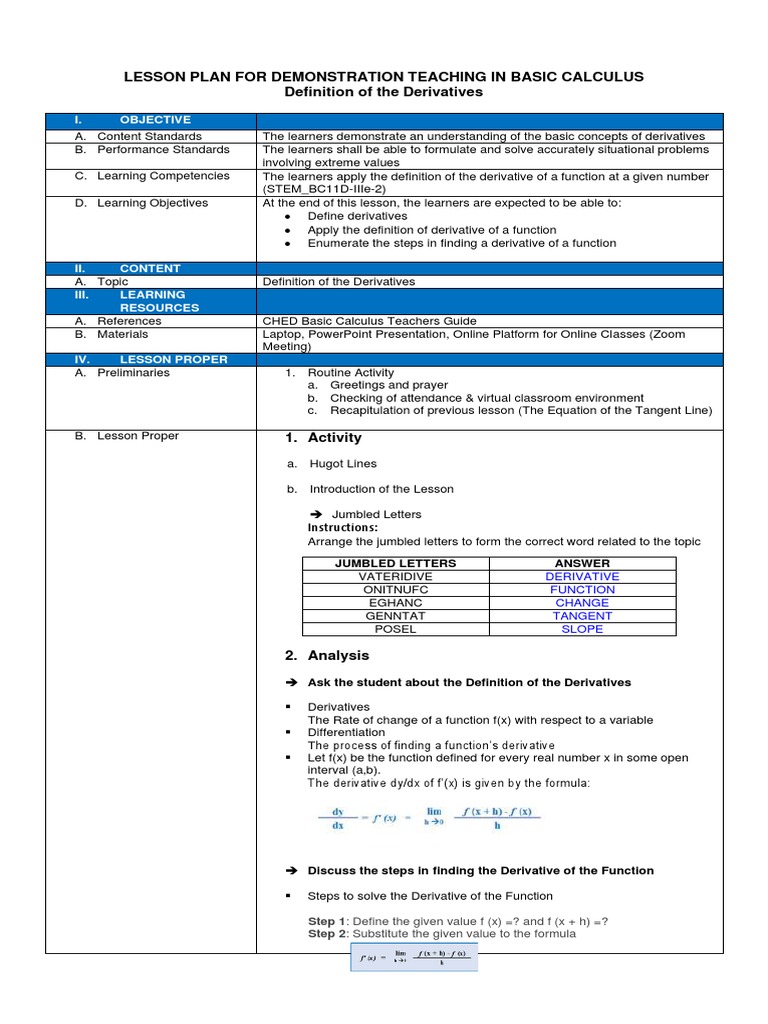 DLP - MATH DEMO - Definition of The Derivatives | PDF | Derivative ...