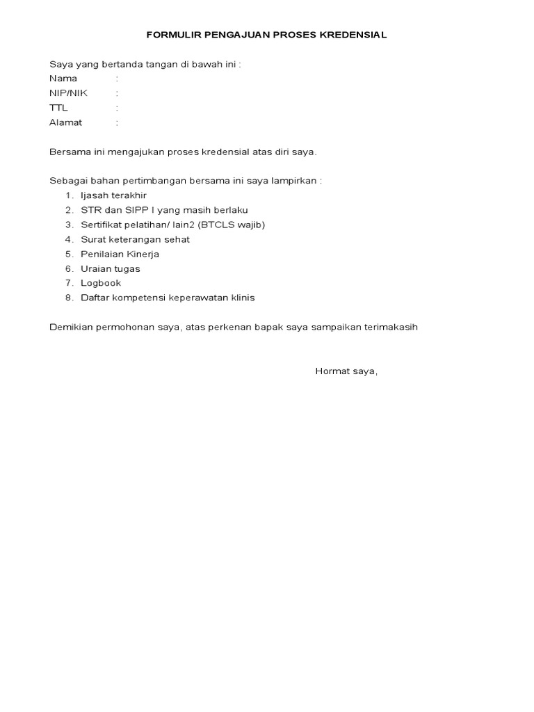 Formulir Pengajuan Proses Kredensial | PDF | Karier & Perkembangan | Bisnis