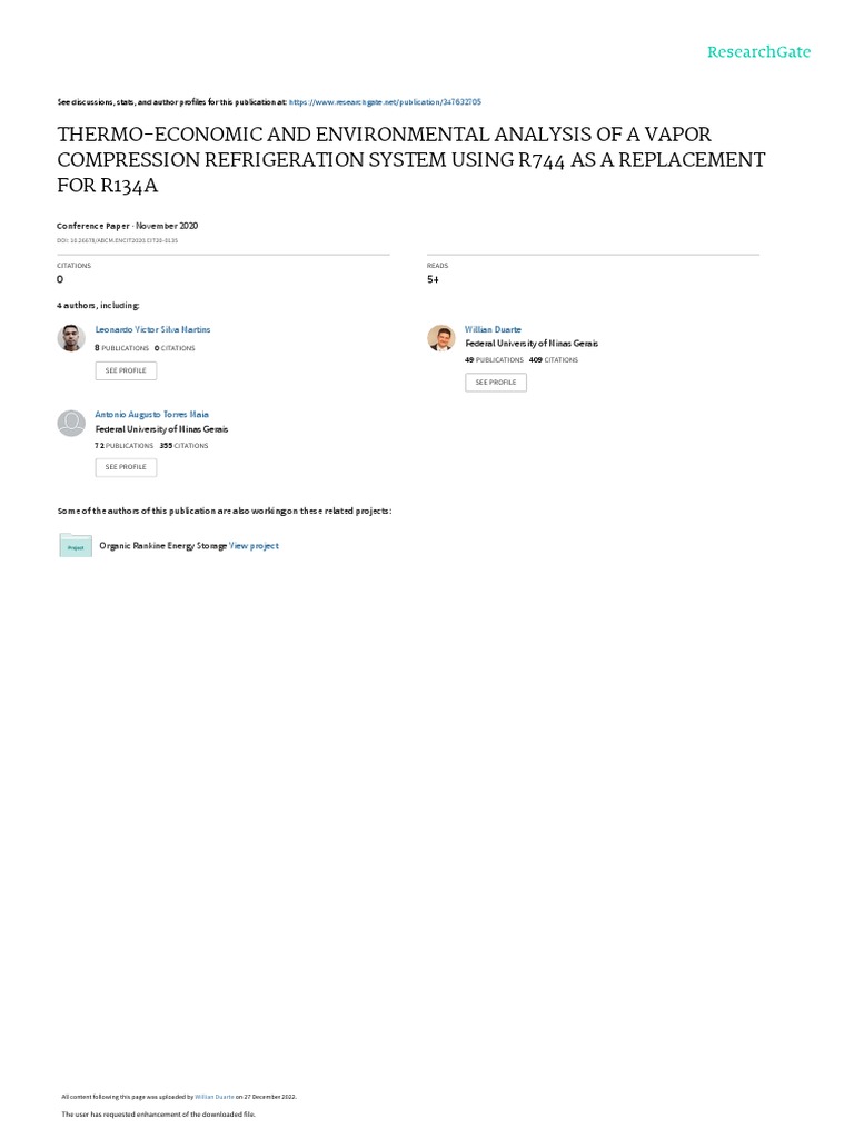 Antonio Maia Thermo Economic and Environmental Analysis of A Vapor Compression Refrigeration ...