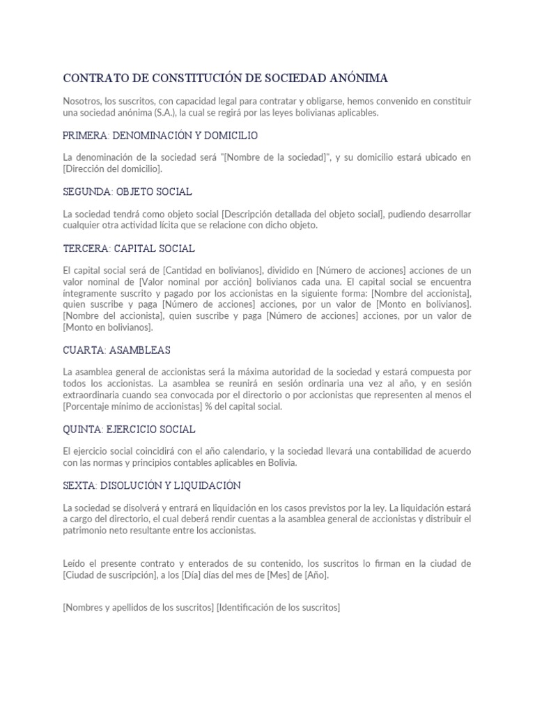 Contrato de Constitucion de Sociedad Anonima | PDF