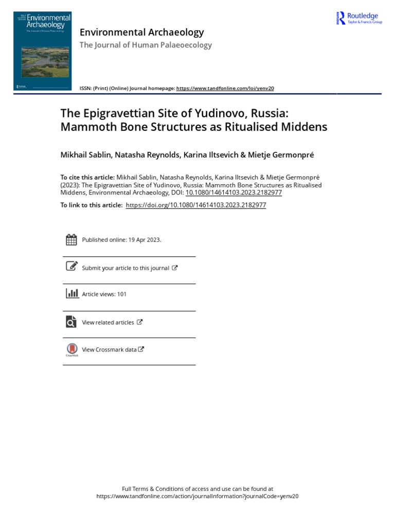 Sablin Et Al 2022 The Epigravettian Site of Yudinovo Russia Mammoth Bone Structures As ...