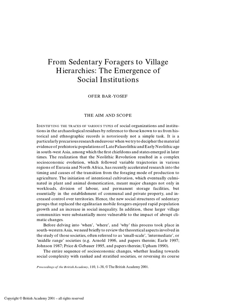 BAR - YOSEF, Ofer. 2001. From Sedentary Foragers To Village Hierarchies ...