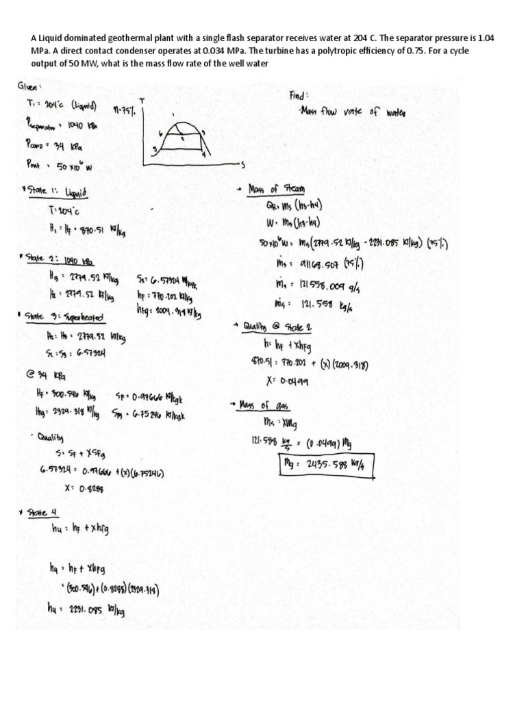 Single Flash Geothermal Power Plant Analysis | PDF | Science & Mathematics