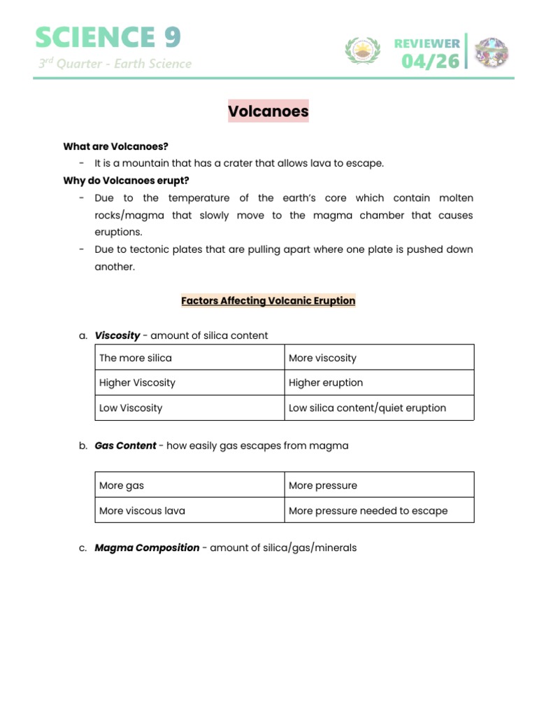 G9-STE-Q3-Science-Reviewer | PDF | Types Of Volcanic Eruptions | Volcano