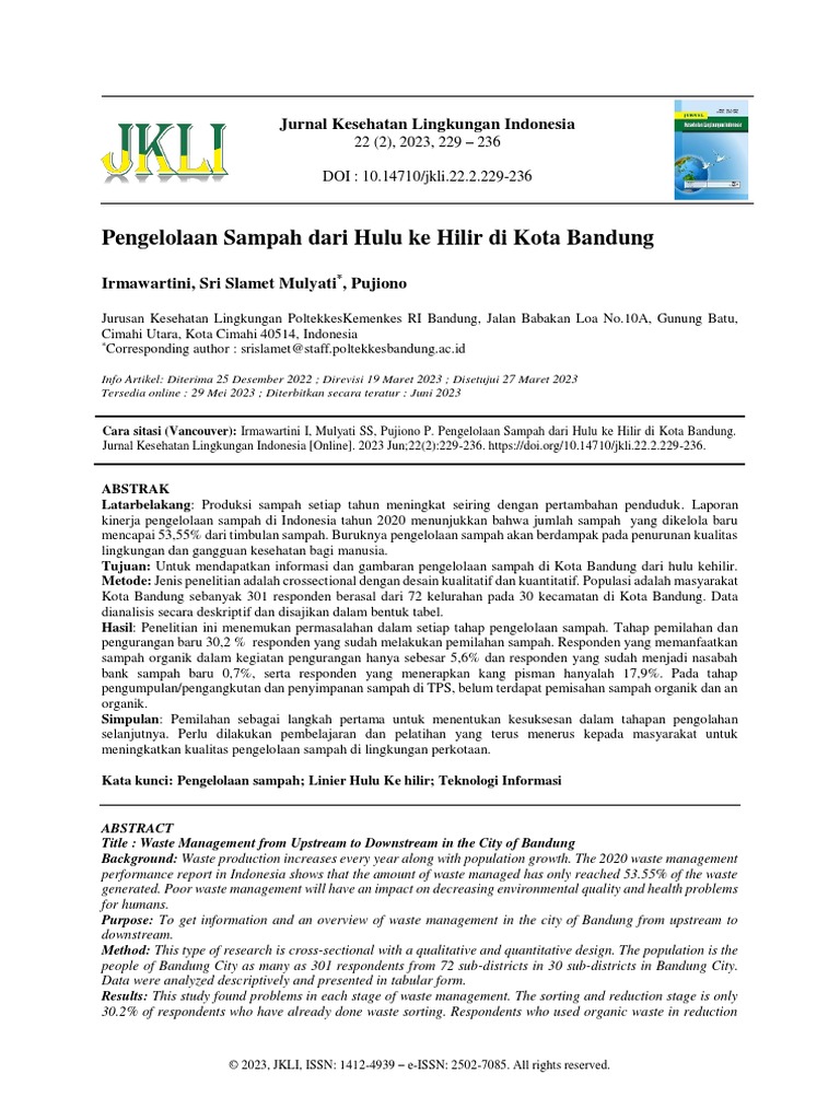 Pengelolaan Sampah Dari Hulu Ke Hilir Di Kota Band | PDF