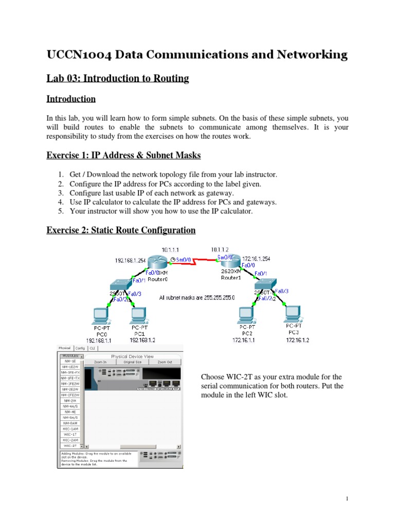 UCCN1004 - Lab 03 - Network Routing | PDF | Router (Computing) | Ip Address