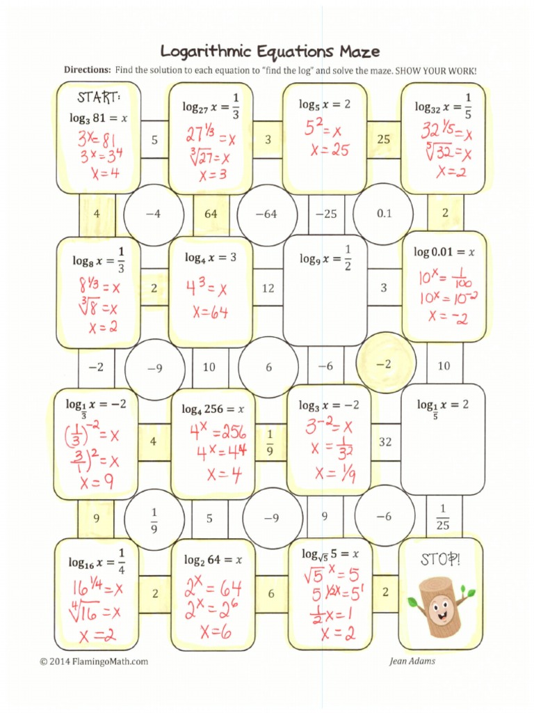 Logarithmic Equations Maze 1 Key | PDF