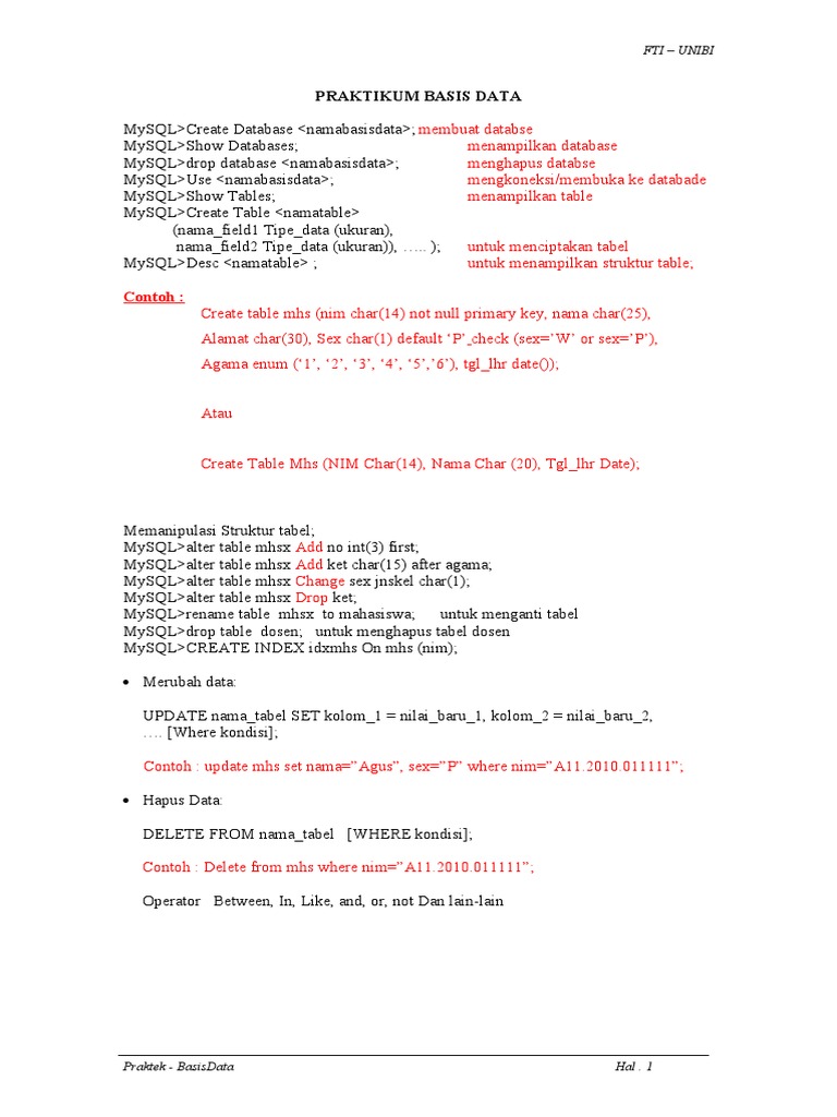 Praktek Basis Data - MySql | PDF
