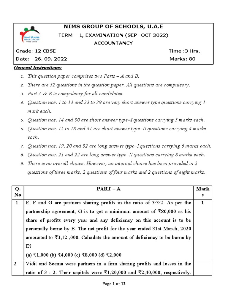 12 Cbse Accountancy Set 1 QP | PDF | Interest | Balance Sheet