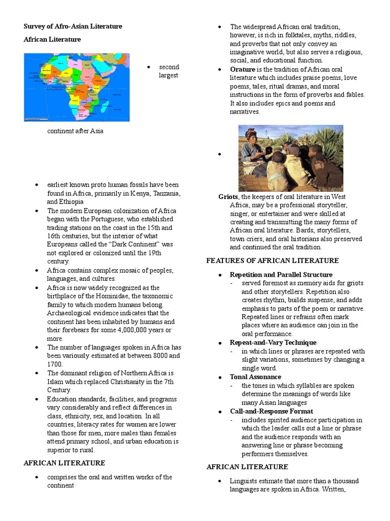 Survey of Afro-Asian Literature | PDF | Oral Tradition | African Literature