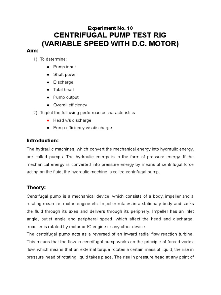 Centrifugal Pump Test Rig | PDF | Pump | Manufactured Goods