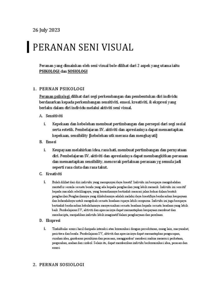 Peranan Seni STPM SEM 1 | PDF