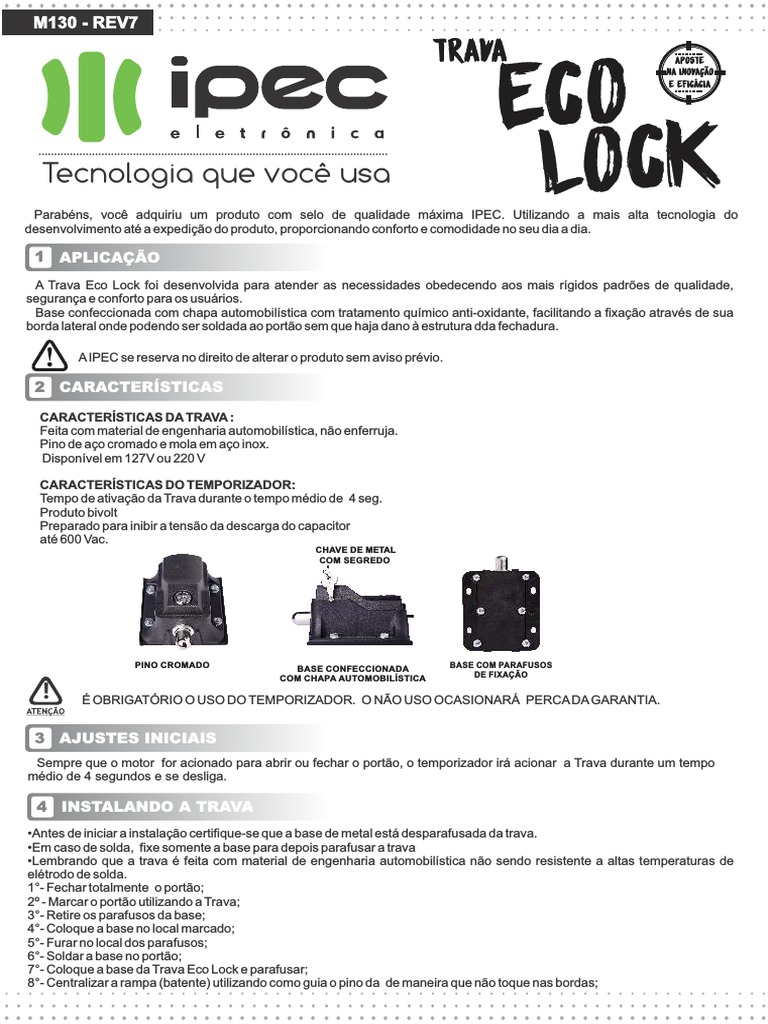 m130 Fechadura Eco Lock Rev7 | PDF | Aço | Ciências Físicas