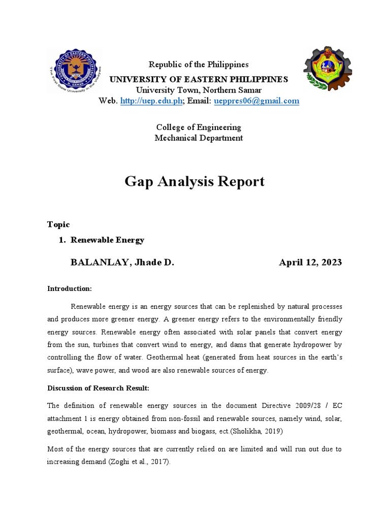 Gap Analysis Report Pdf Solar Power Renewable Energy