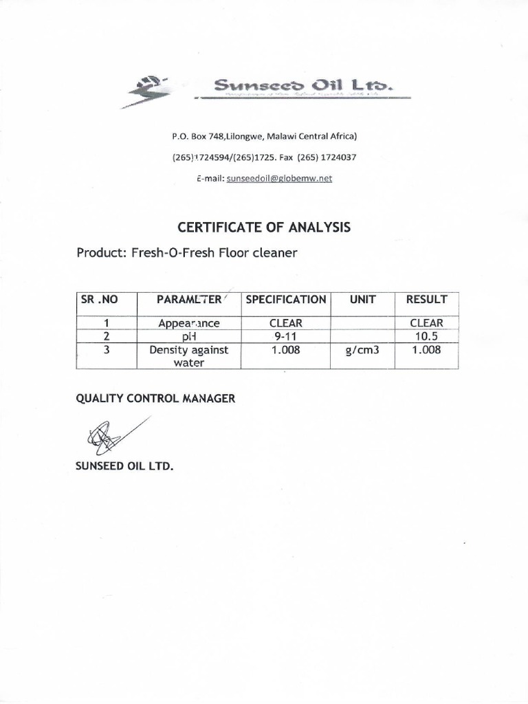 COA Fresh O Fresh Floor Cleaner | PDF