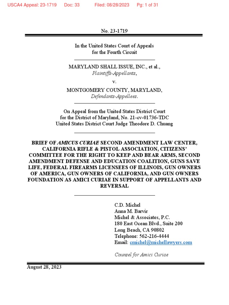 Amicus Briefs Filed in Challenge of Montgomery County Sensitive Places ... Amicus Briefs Filed in Challenge of Montgomery County Sensitive Places ...