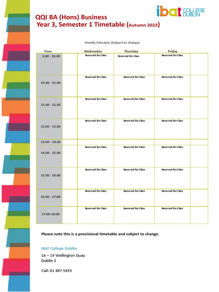 L8 Y3 Semester 1 FT Sept 2023 Timetable | PDF