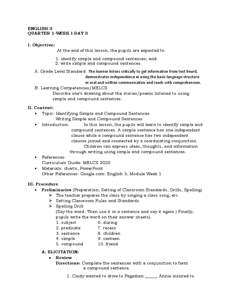English 3-Q1-Week 1-Day 3 | PDF | Sentence (Linguistics) | Linguistics English 3-Q1-Week 1-Day 3 | PDF | Sentence (Linguistics) | Linguistics