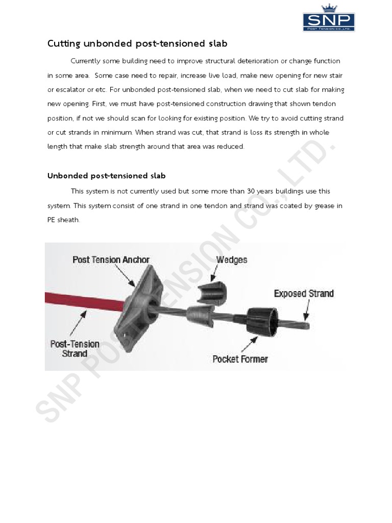 Cutting Unbonded Post-Tensioned Slabs | PDF | Prestressed Concrete ...