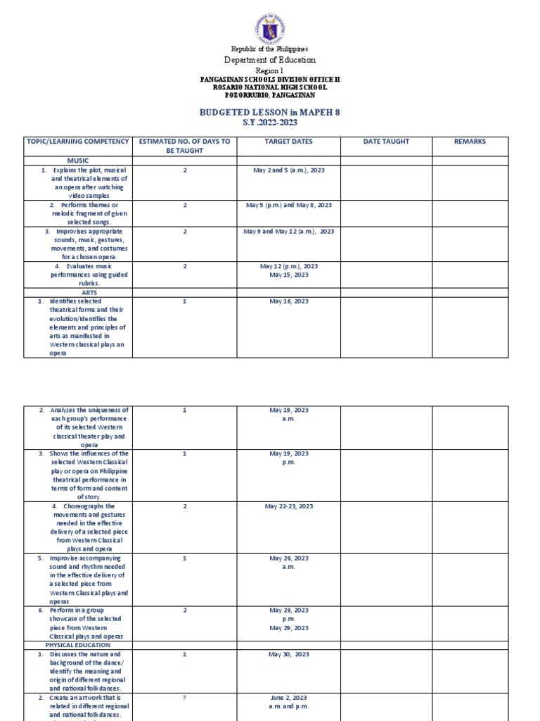 DLL in MAPEH | PDF | Learning | Teachers