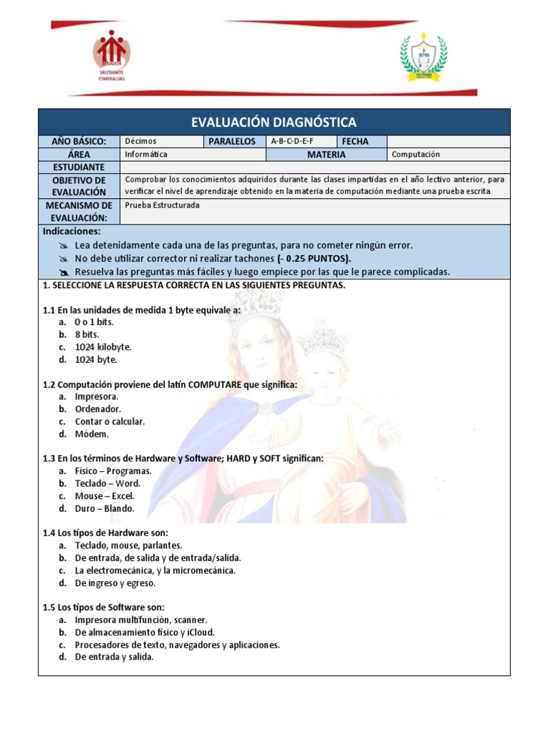 Q1 P1 EXAMEN DIAG COMPU 10mos 23 | PDF | Informática | Microsoft Excel