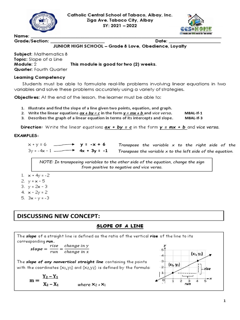 Module 2 Math 8 4th | Download Free PDF | Slope | Equations
