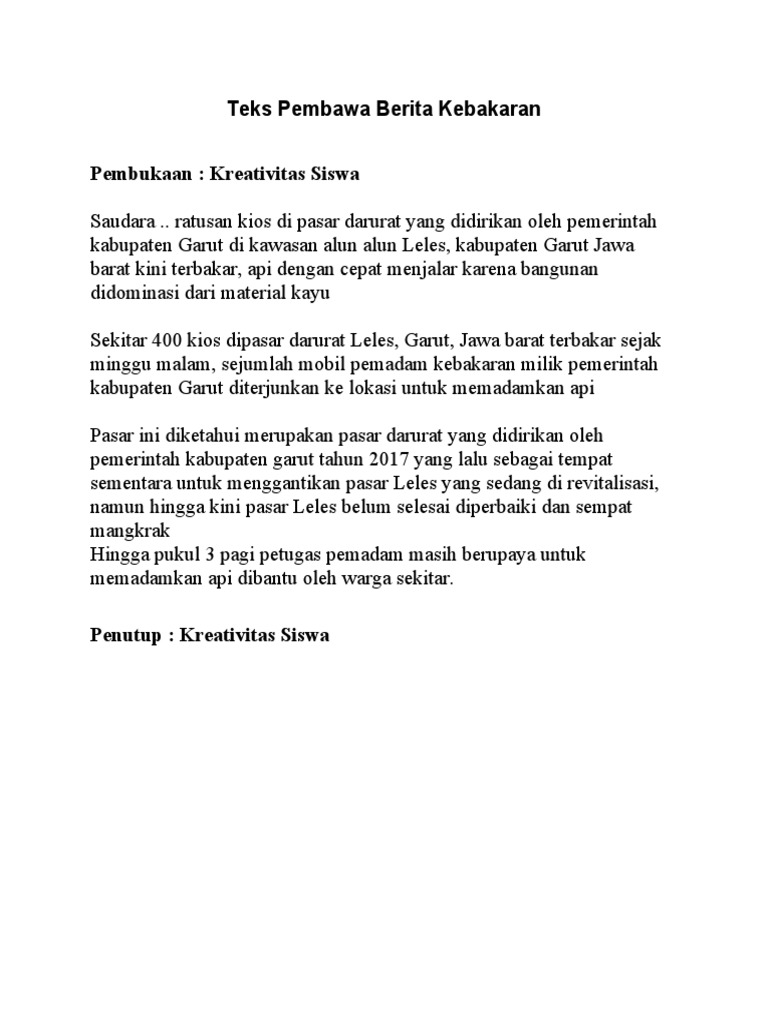 Teks Pembawa Berita Kebakaran | PDF