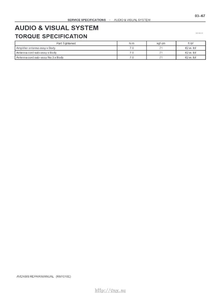 Toyota Avensis 03-09 Service Specifications | PDF