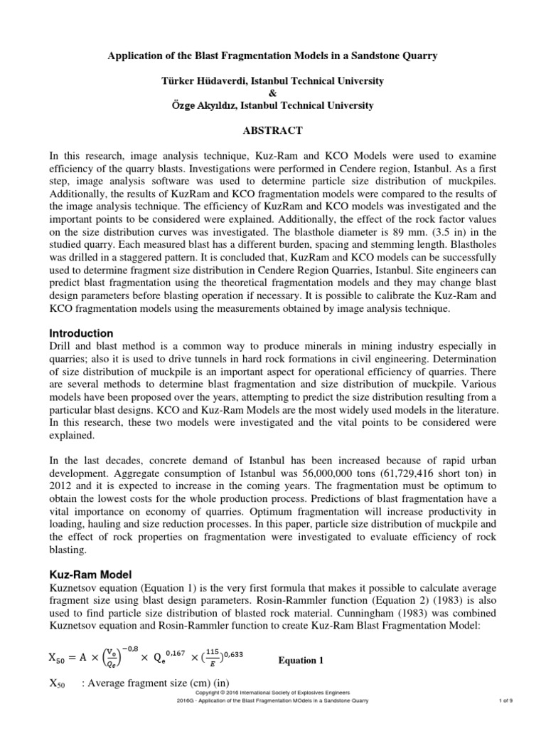 Application of The Blast Fragmentation Models in A Sandstone Quarry | PDF | Rock (Geology ...