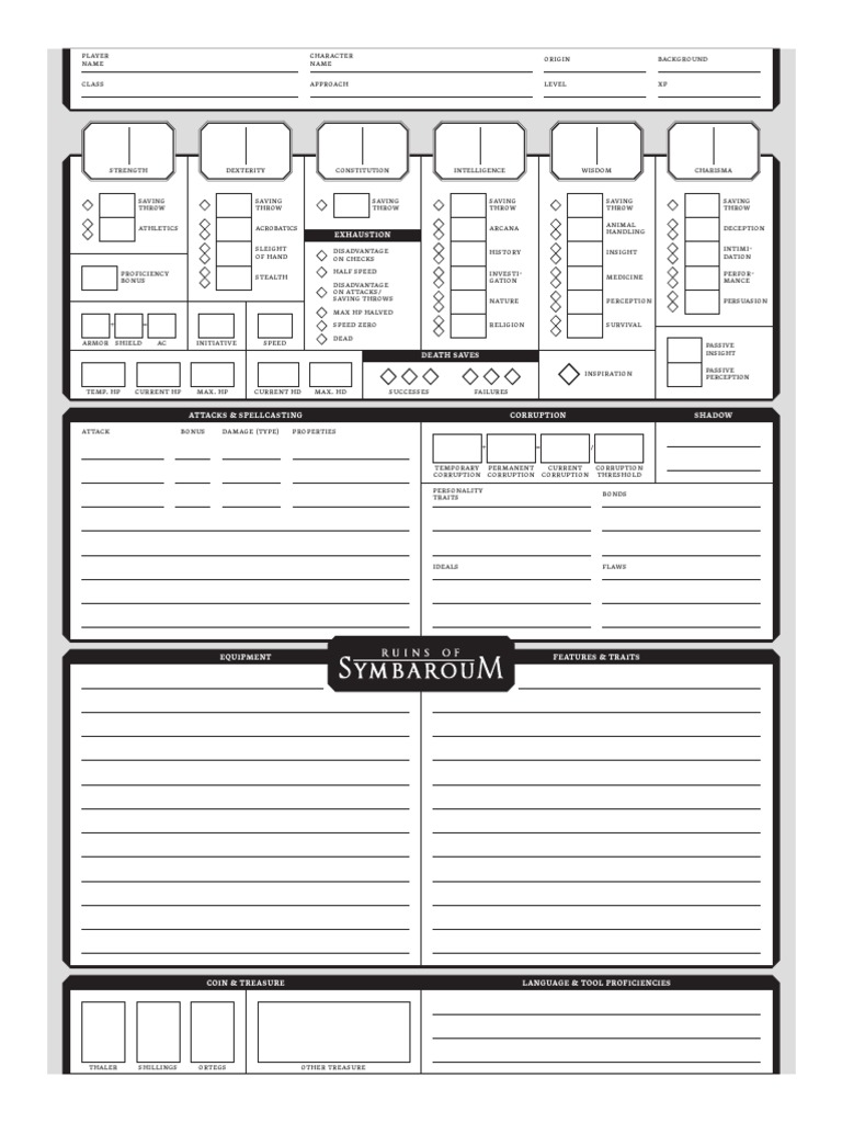 Ruins of Symbaroum Character Sheet PF | PDF