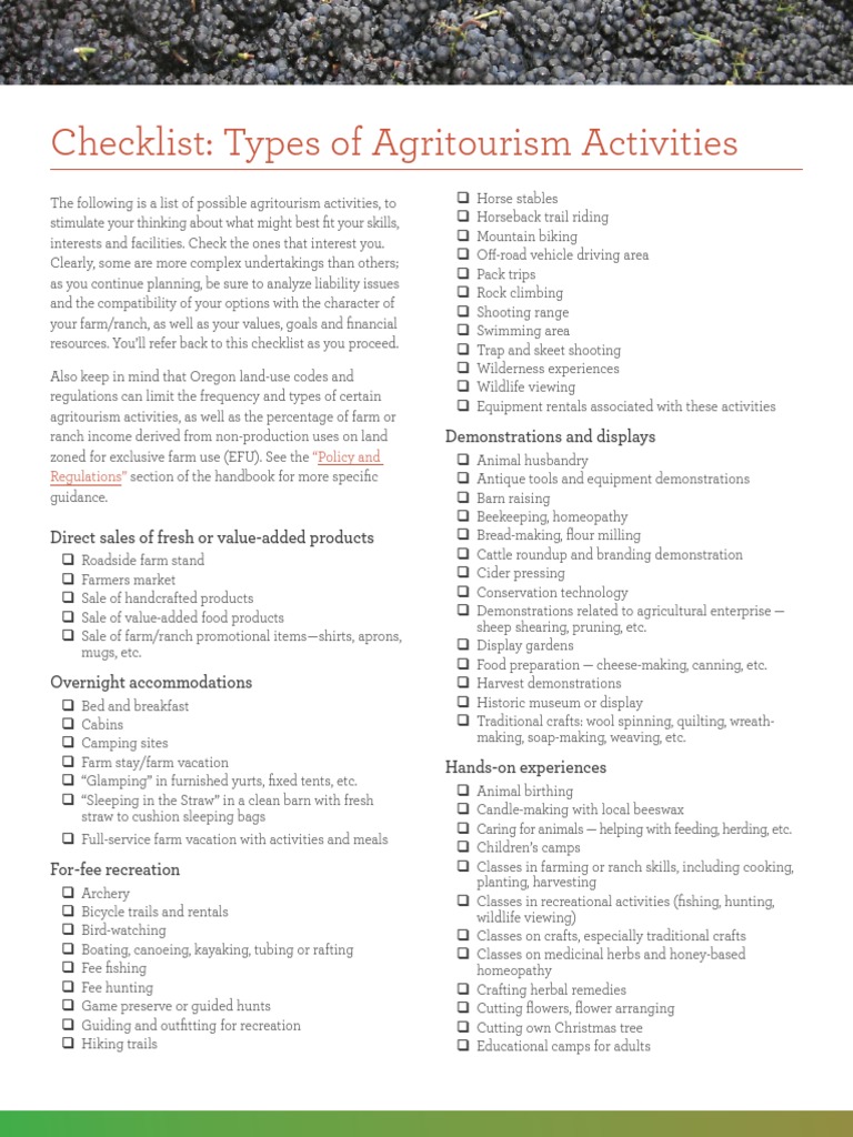 01 Types of Agritourism Activities | PDF | Farms | Agriculture