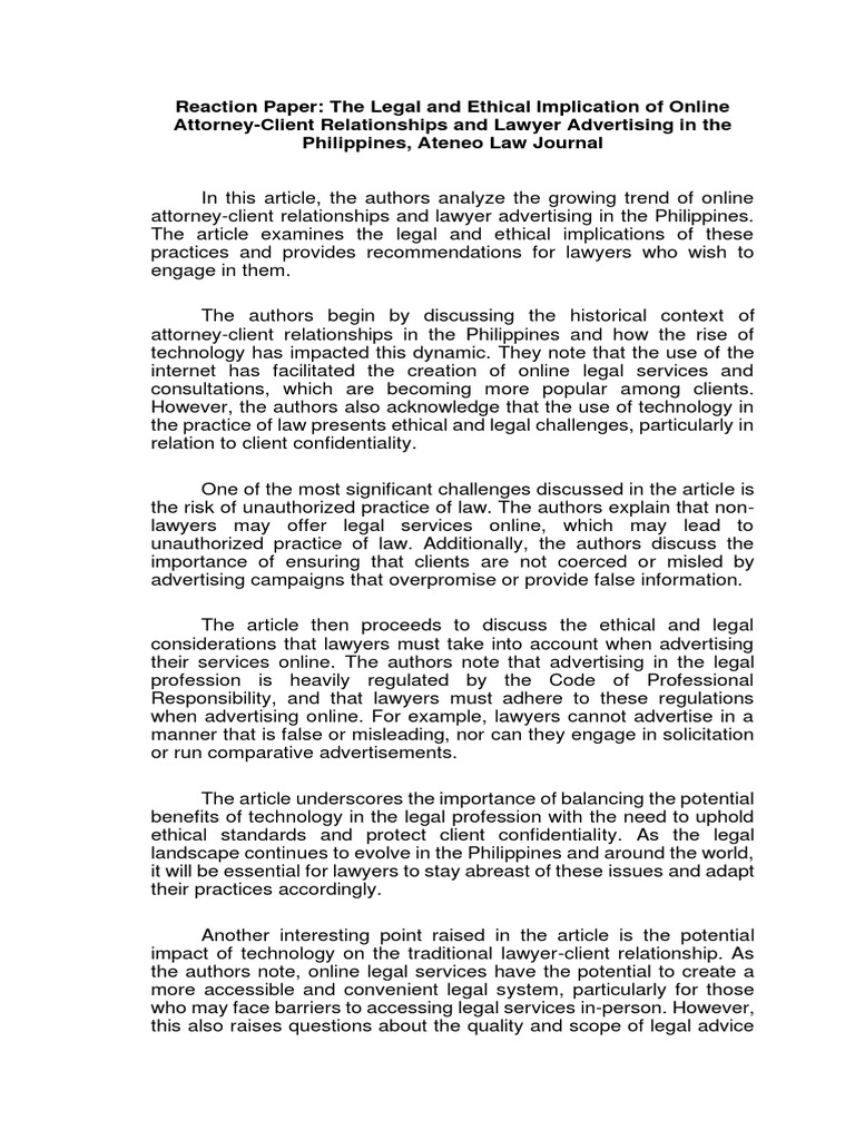 The Legal and Ethical Implication of Online Attorney-Client ...