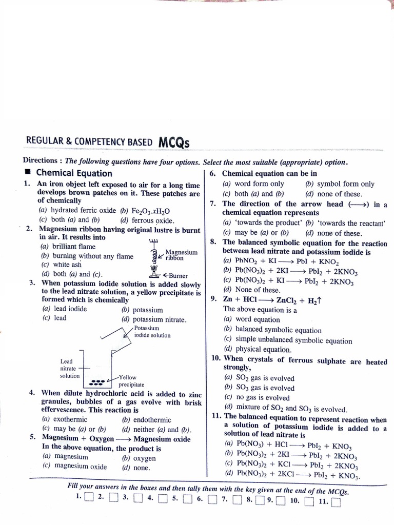 Worksheet of Chemical Reactions and Equations | PDF