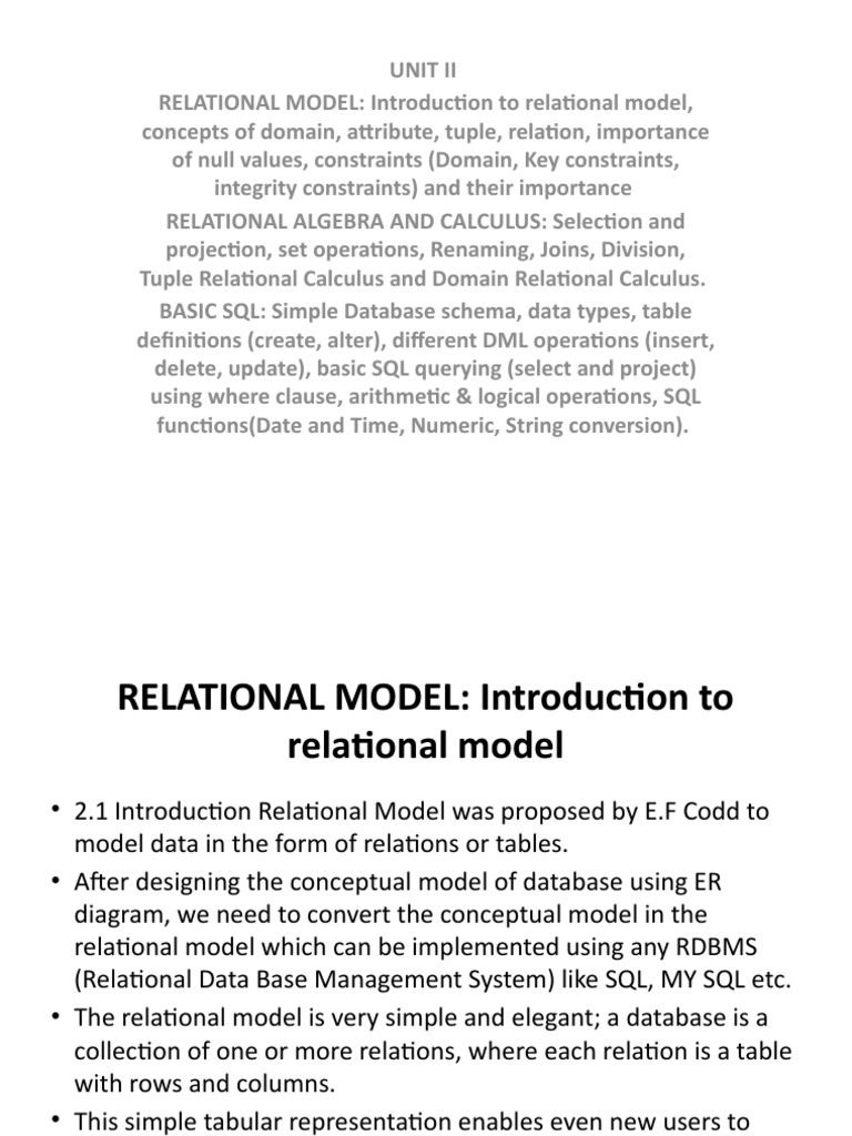 Unit-2 Dbms | PDF | Relational Model | Relational Database Unit-2 Dbms | PDF | Relational Model | Relational Database